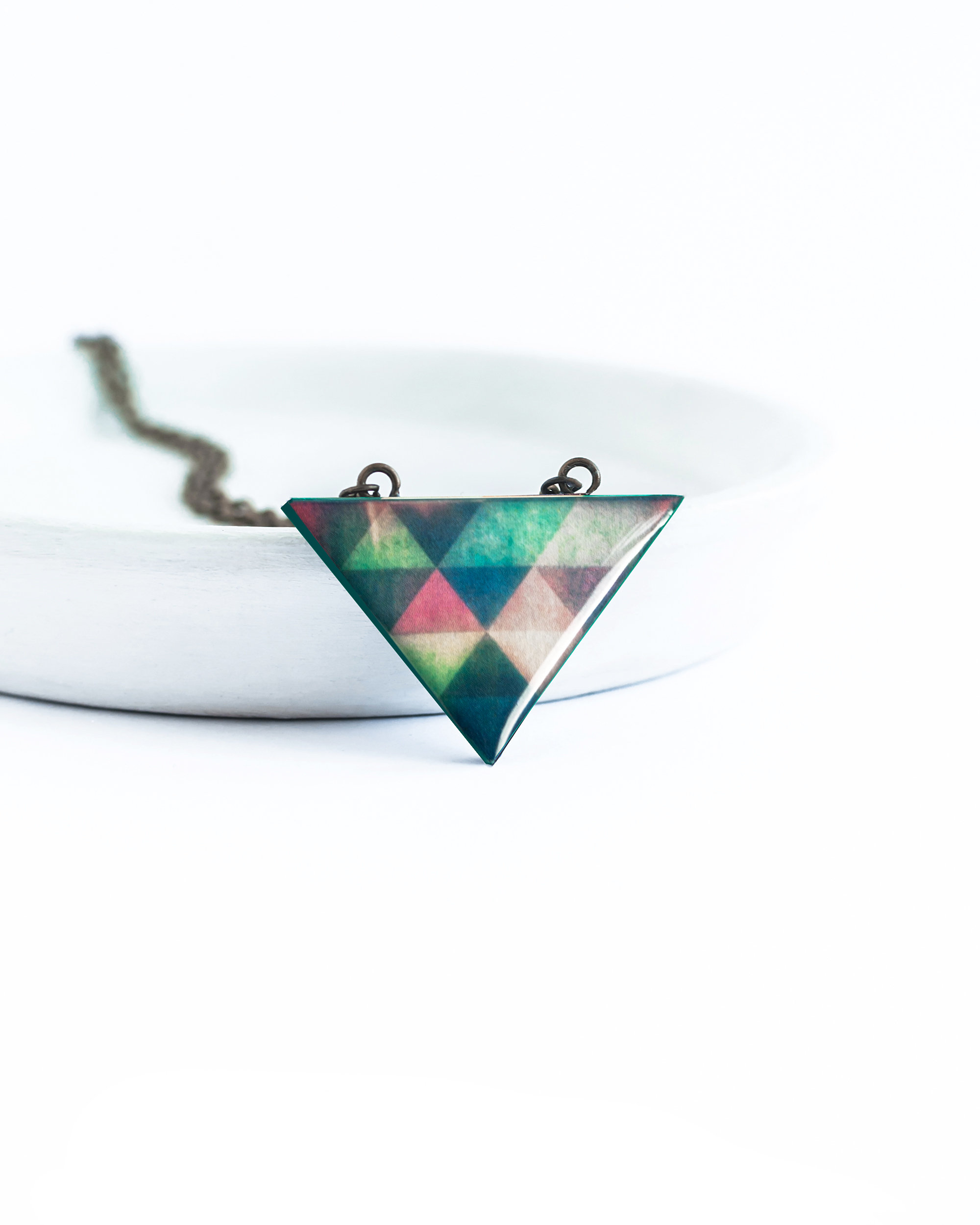 Triangle necklace Geometric jewelry Green necklace | Etsy