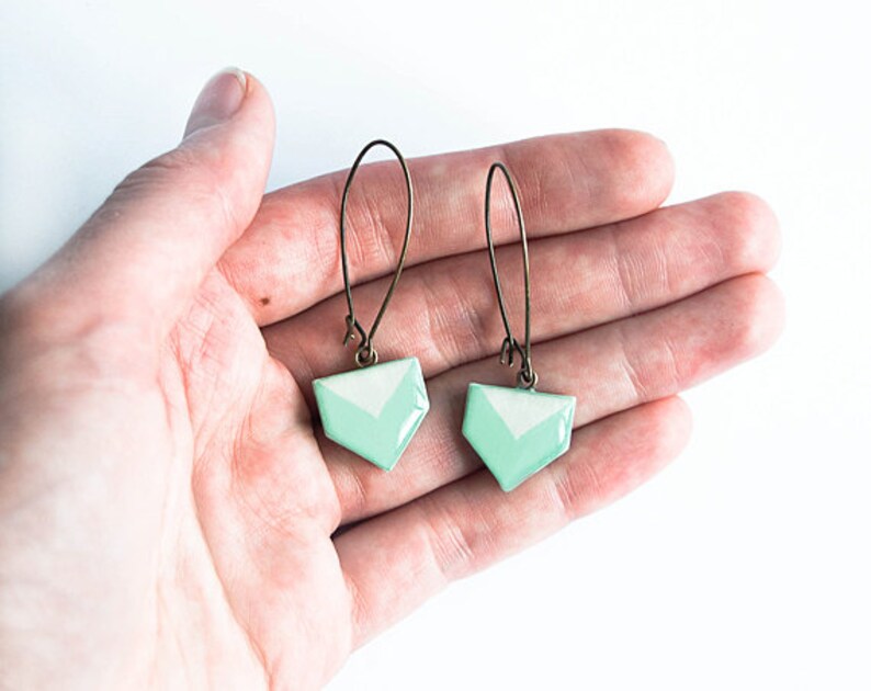 Mint geometric earrings modern jewelry dangle mint earrings | Etsy