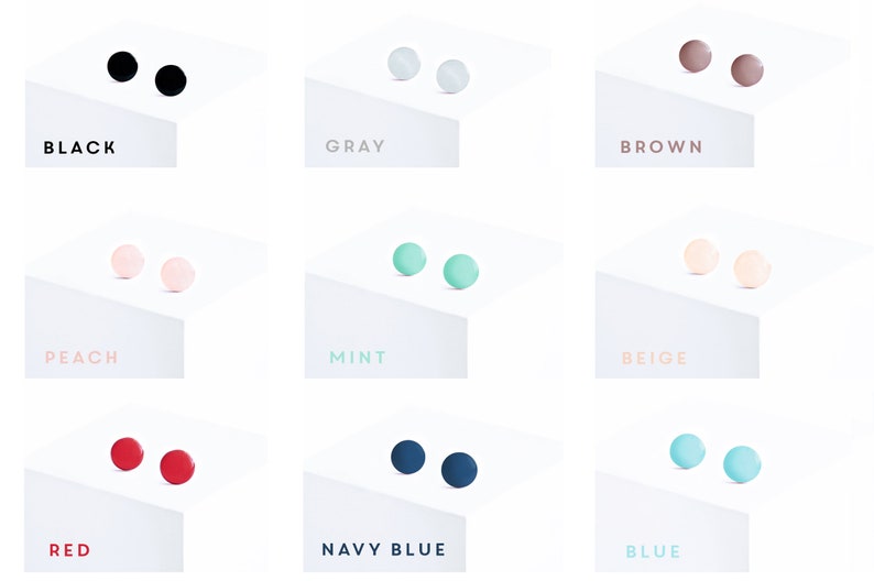 9 different colors earrings studs Black stud earrings nickel | Etsy