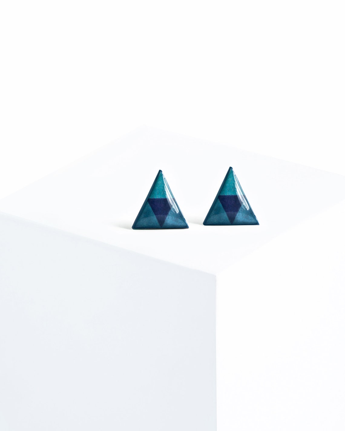 Navy Blue Triangle Stud Earrings - Etsy