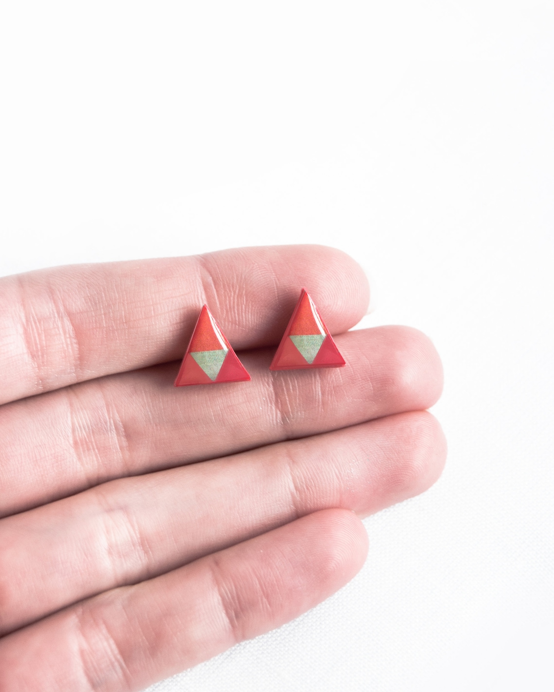 Triangle stud earrings geometric earrings studs red stud | Etsy
