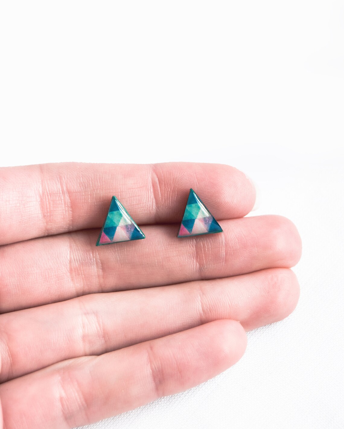 Triangle Earrings Studs, Geometric Jewelry Emerald Green Post Earrings ...