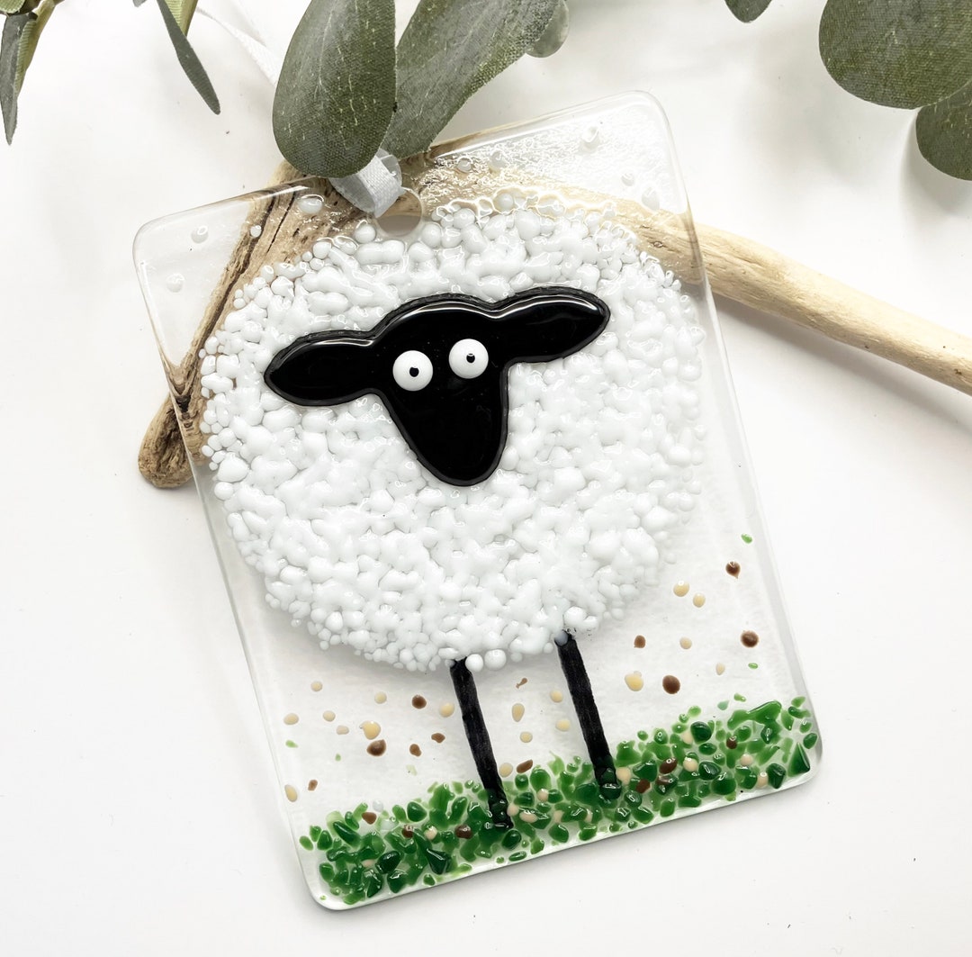 Fused Glass Sheep Suncatcher: Handmade Window Ornament, 10cm - Etsy