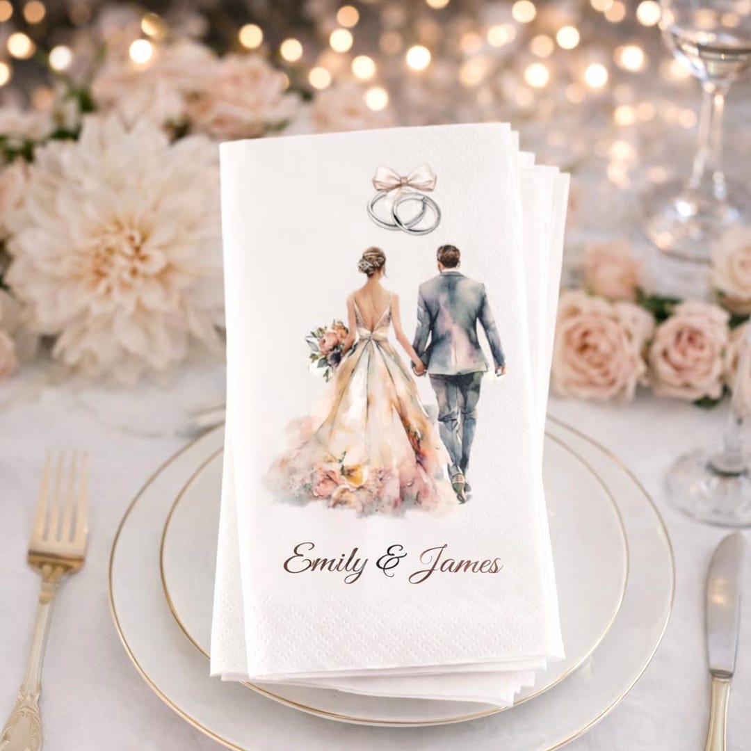 Personalized Wedding Napkins, Bride & Groom Illustration, Set of 20 - Etsy