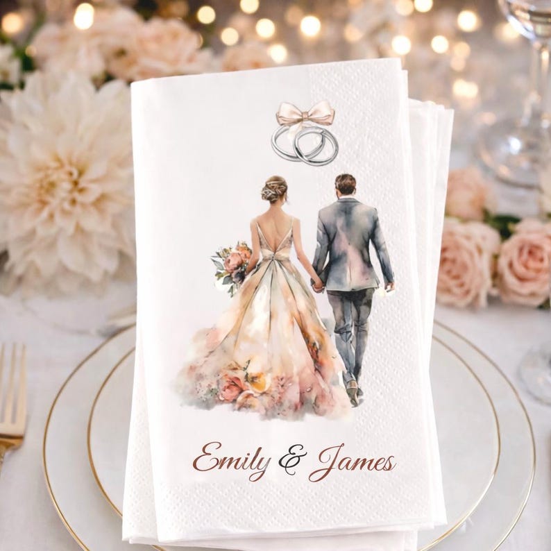 Personalized Wedding Napkins, Bride & Groom Illustration, Set of 20 - Etsy