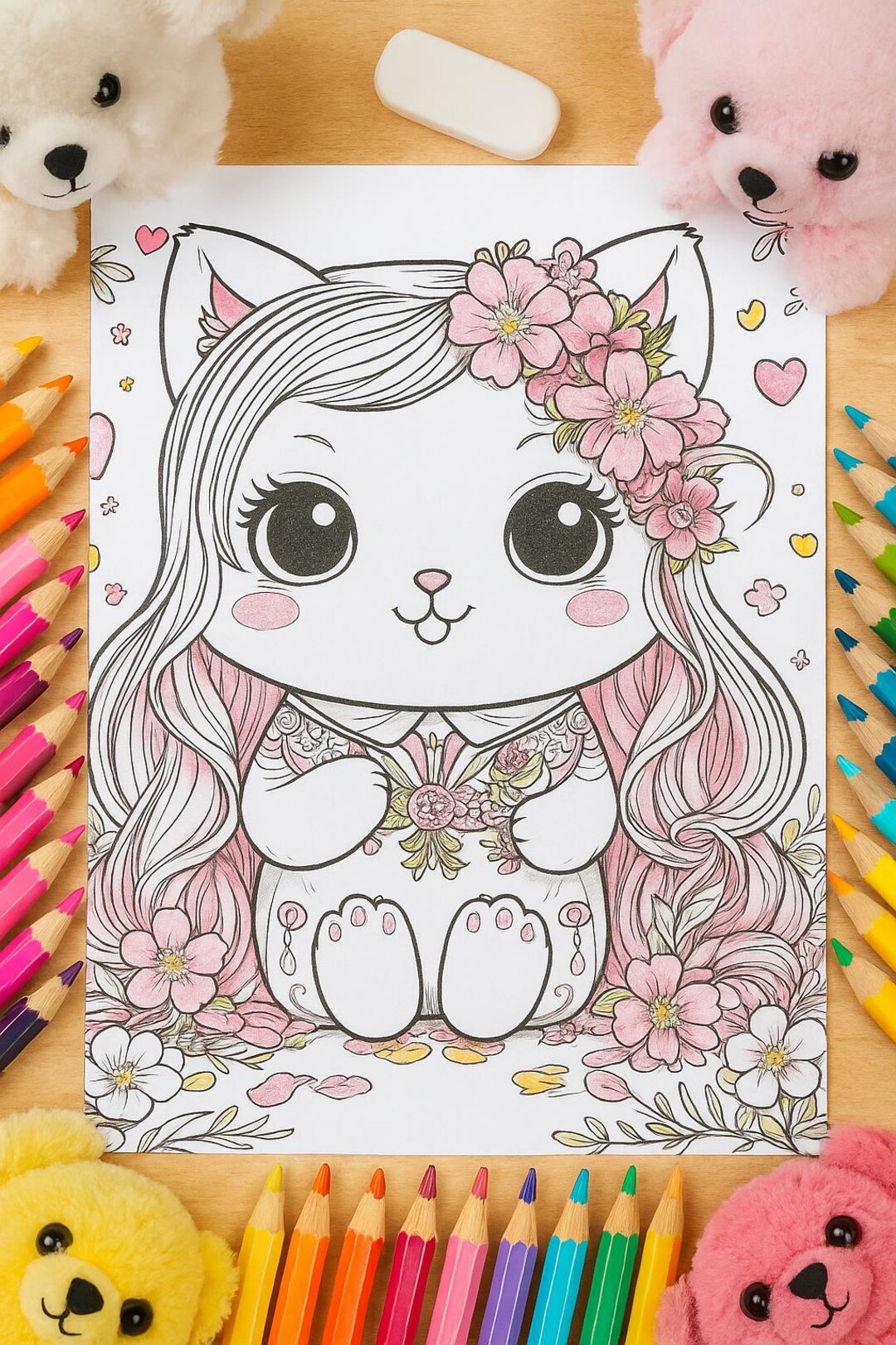 Cat Character Coloring Book: Kawaii Art Activity (digital PDF) - Etsy