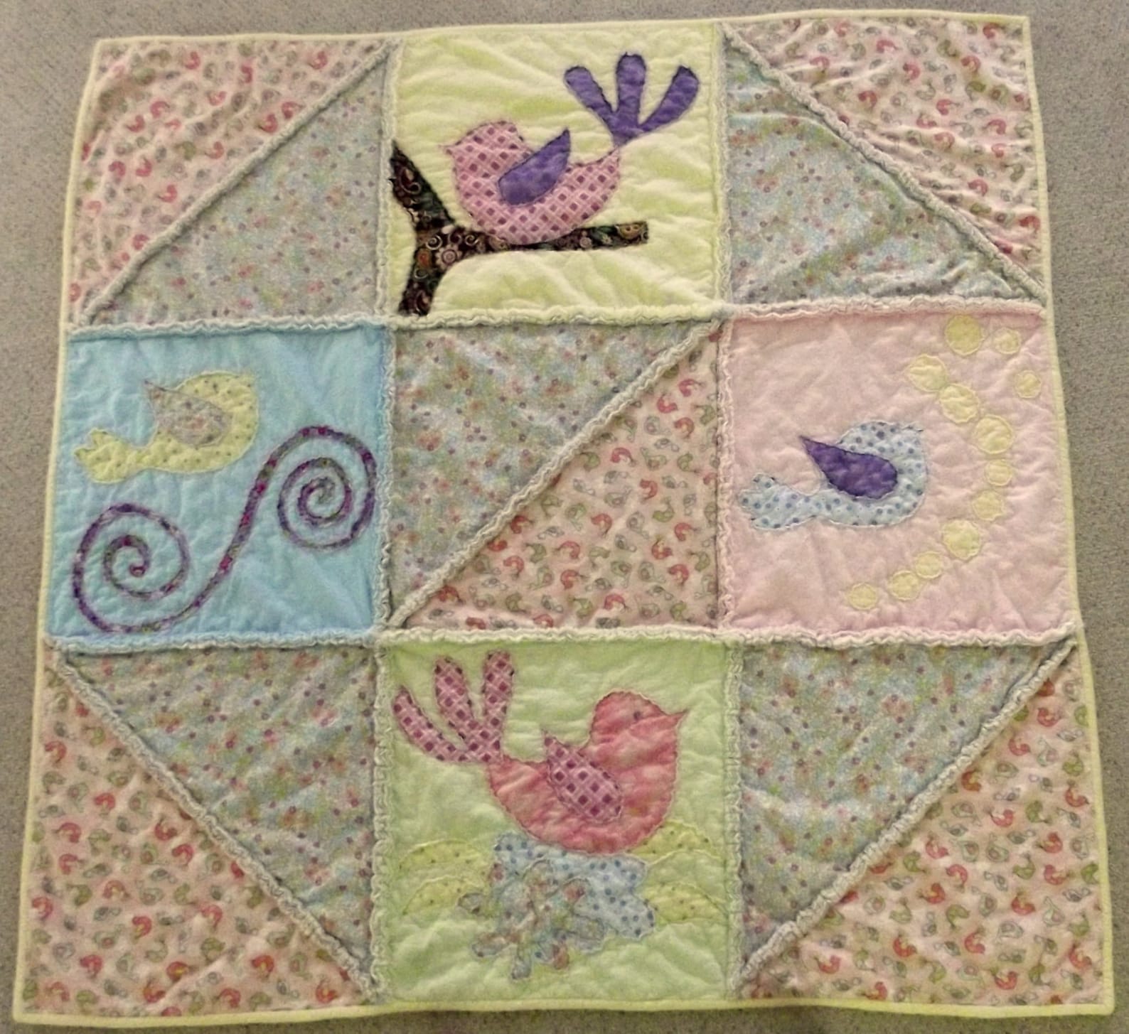 Baby Girl Quilt Pattern, Fast and Fun Quilt as You Go Baby Bird Pattern ...
