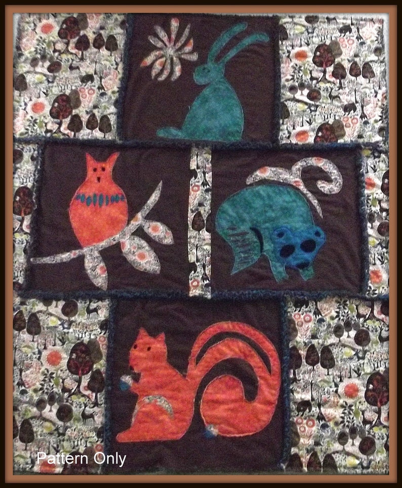 Woodland Forest Animal Quilt Pattern "owl", "rabbit", "squirrel" and ...