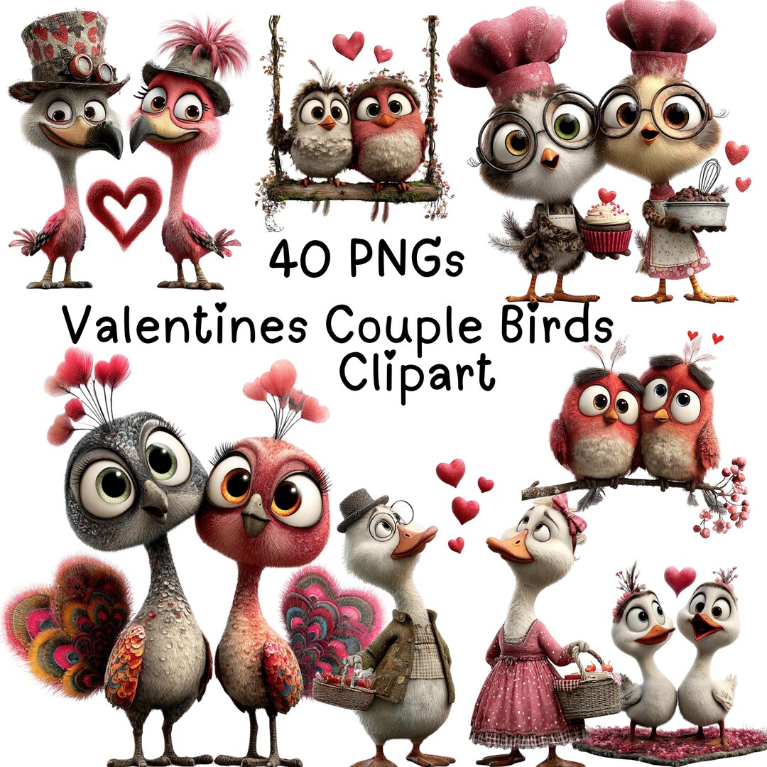 Valentines Birds Couple Pngs , Festive Clipart, Digital Sublimation ...
