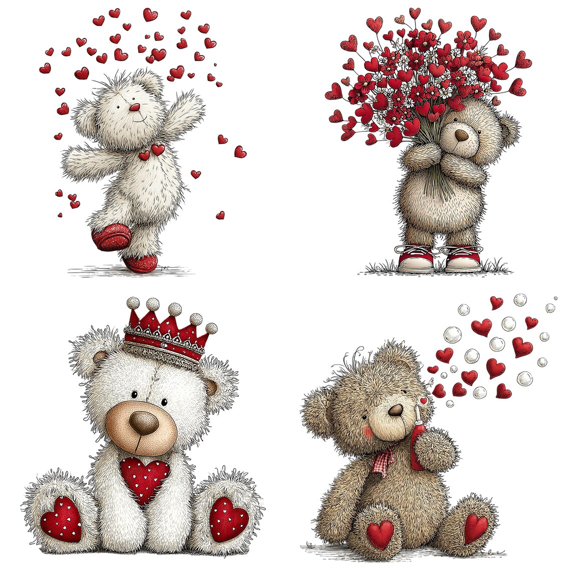 Whimsical Valentine Day Teddy Clipart, Sublimation Digital File ...