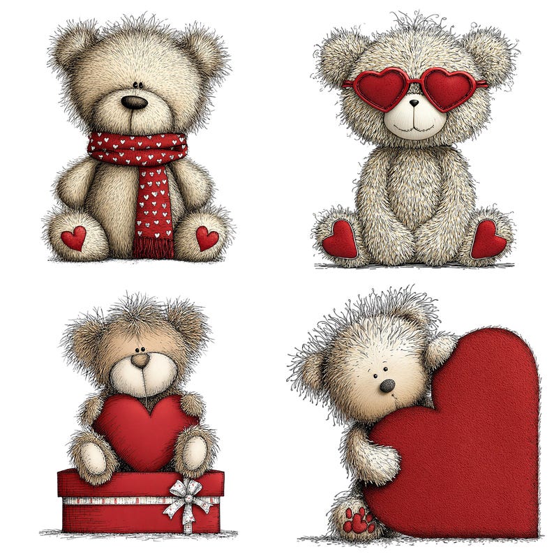 Whimsical Valentine Day Teddy Clipart, Sublimation Digital File ...