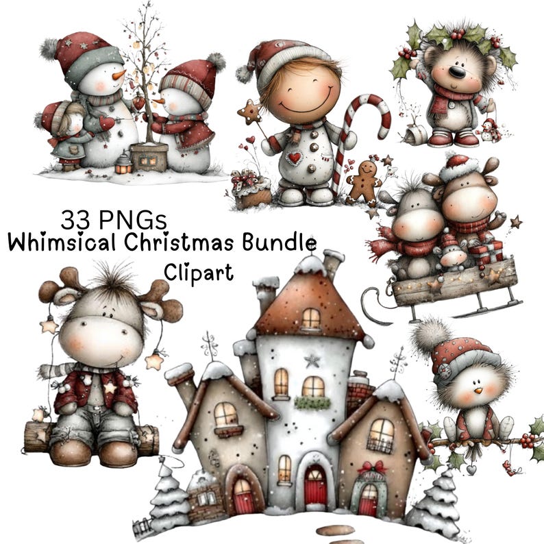 Whimsical Christmas Bundle Clipart, 33 Pngs, Christmas Sublimation ...