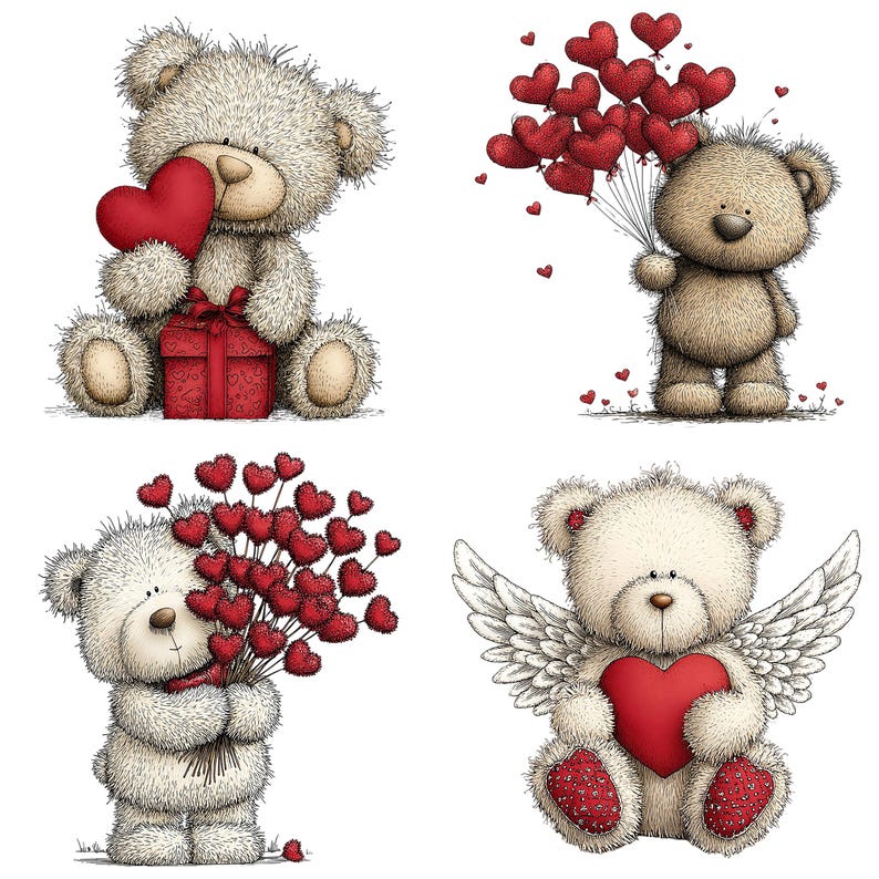 Whimsical Valentine Day Teddy Clipart, Sublimation Digital File ...
