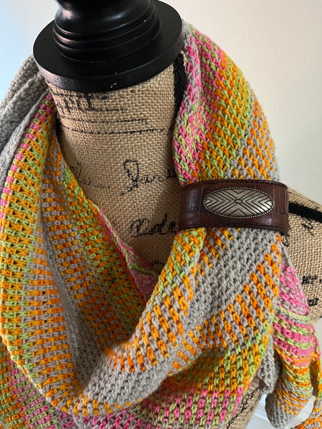 Upcycled, Brown Leather Shawl Cuff, Scarf Cuff, Concho - Etsy