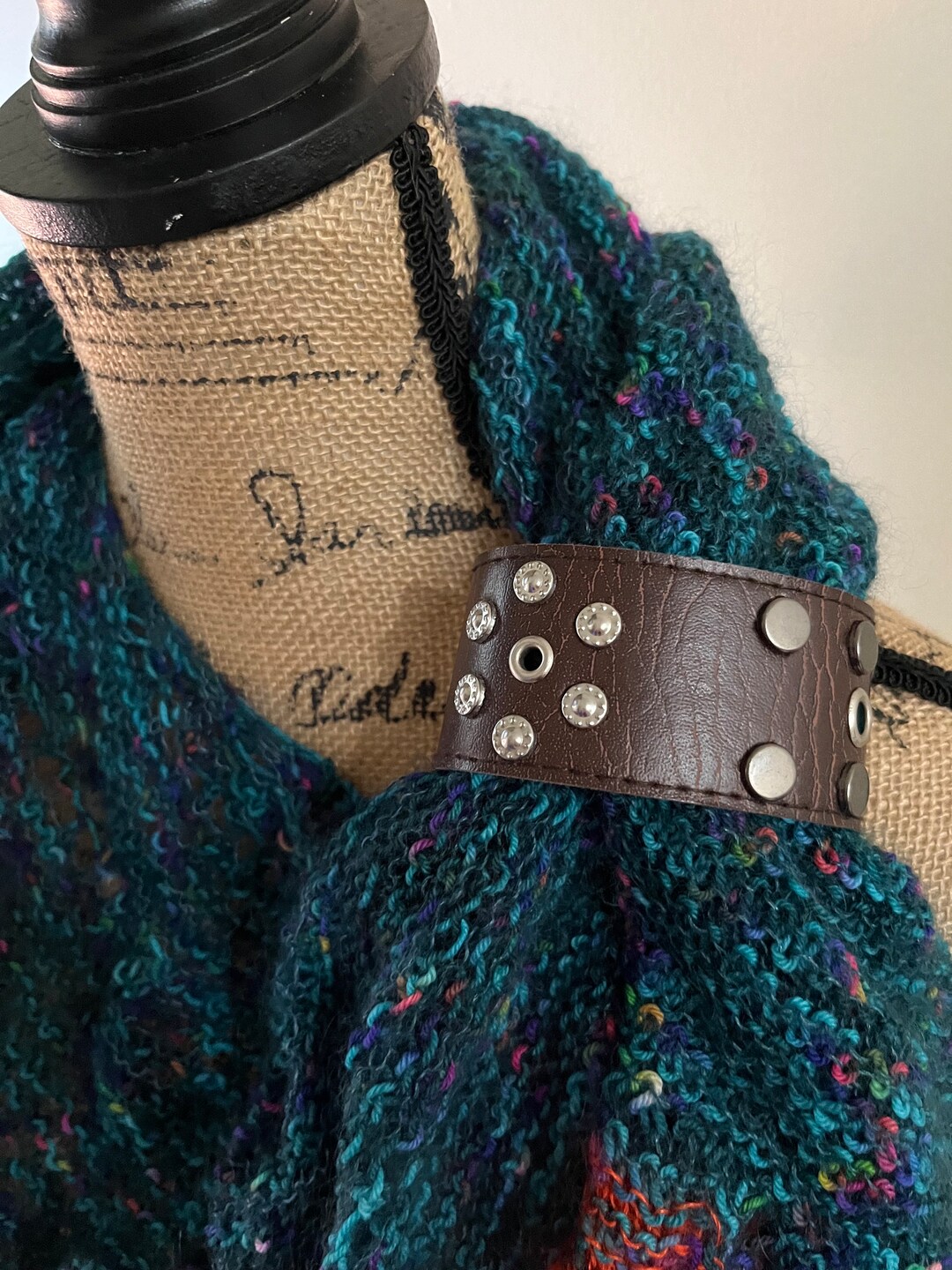 Upcycled Brown and Silver Shawl Cuff, Upcycled, Faux Leather, Scarf ...
