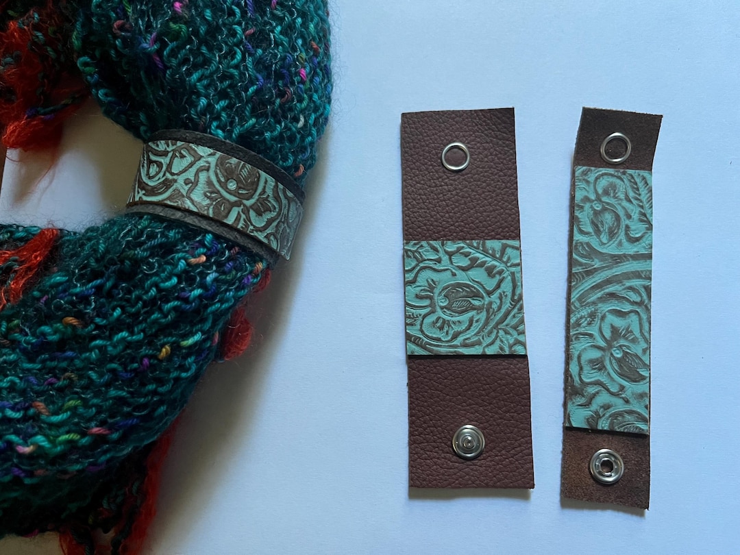Turquoise Leather Shawl Cuff, Embossed Scarf Ring, Brown Woggle - Etsy