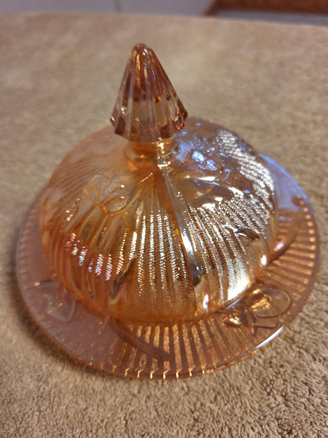 Vintage Jeannette IRIS Marigold Carnival Glass Covered Butter Dish - Etsy