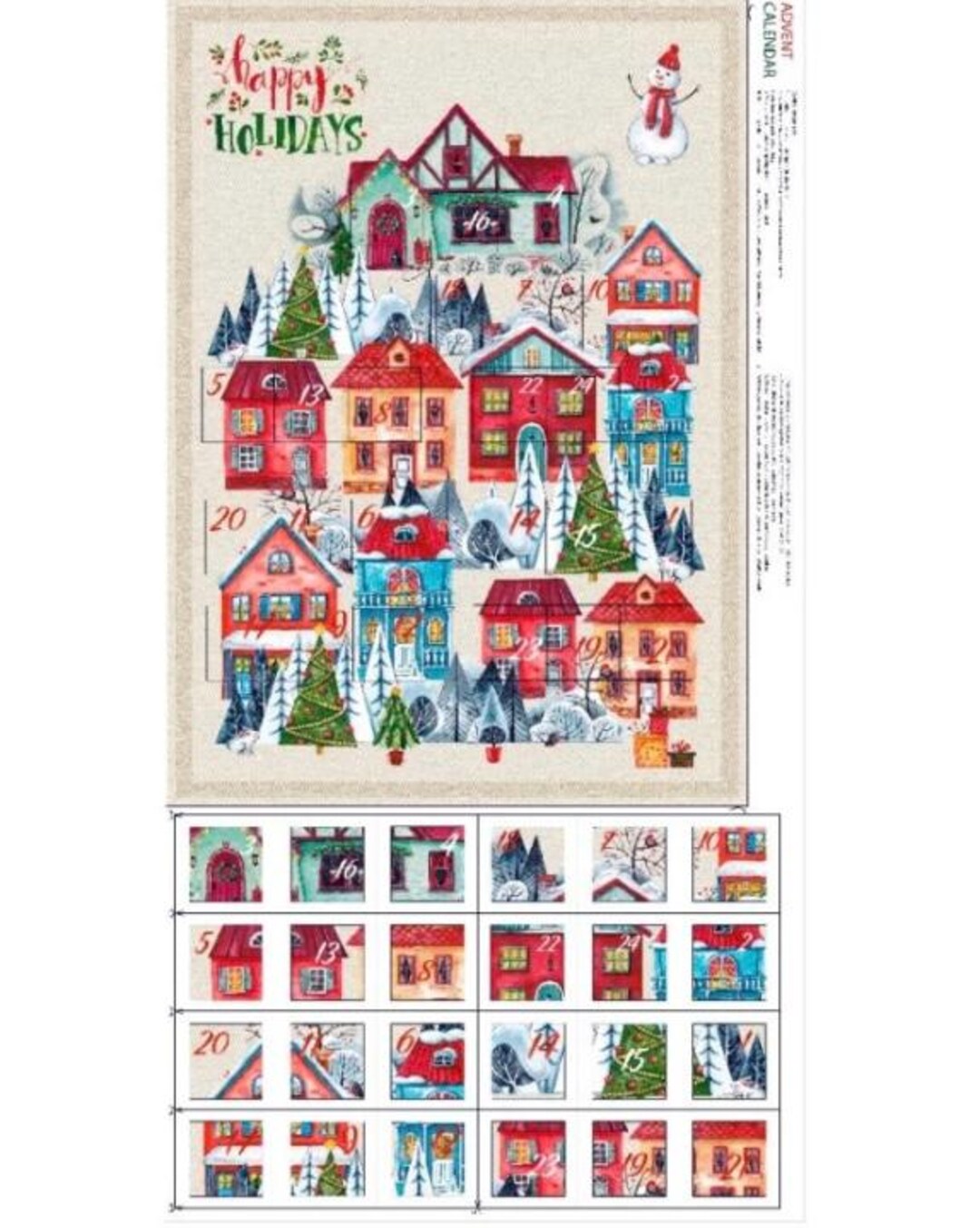 Christmas Houses Advent Calendar Panel Little Johnny 100% Cotton Fabric ...