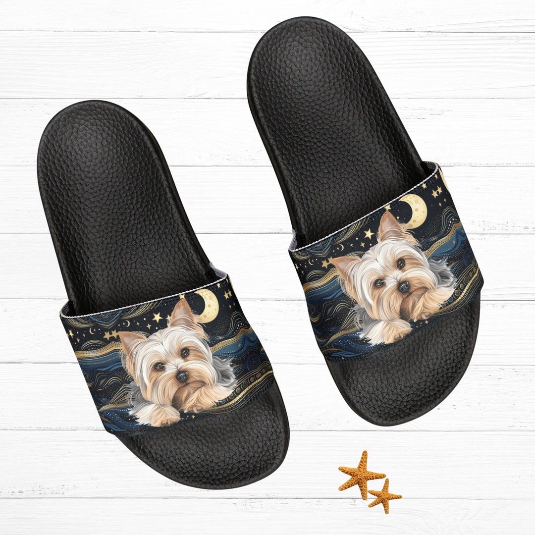 Dog Lover Slide Sandals – Yorkie Dog Print Women’s Beach Pool Slippers ...