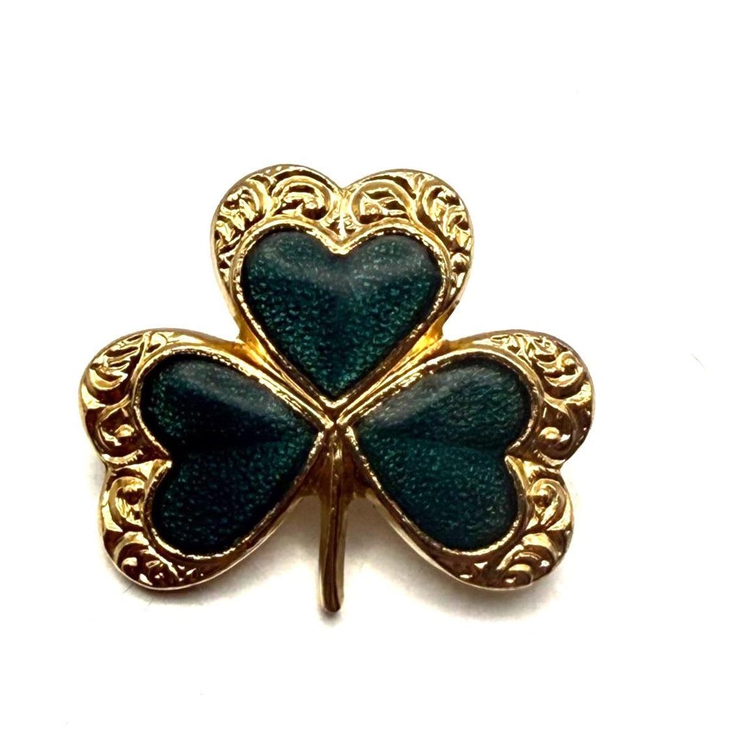Vintage Green Clover Shamrock Brooch Gold Tone Lucky Irish Pin - Etsy