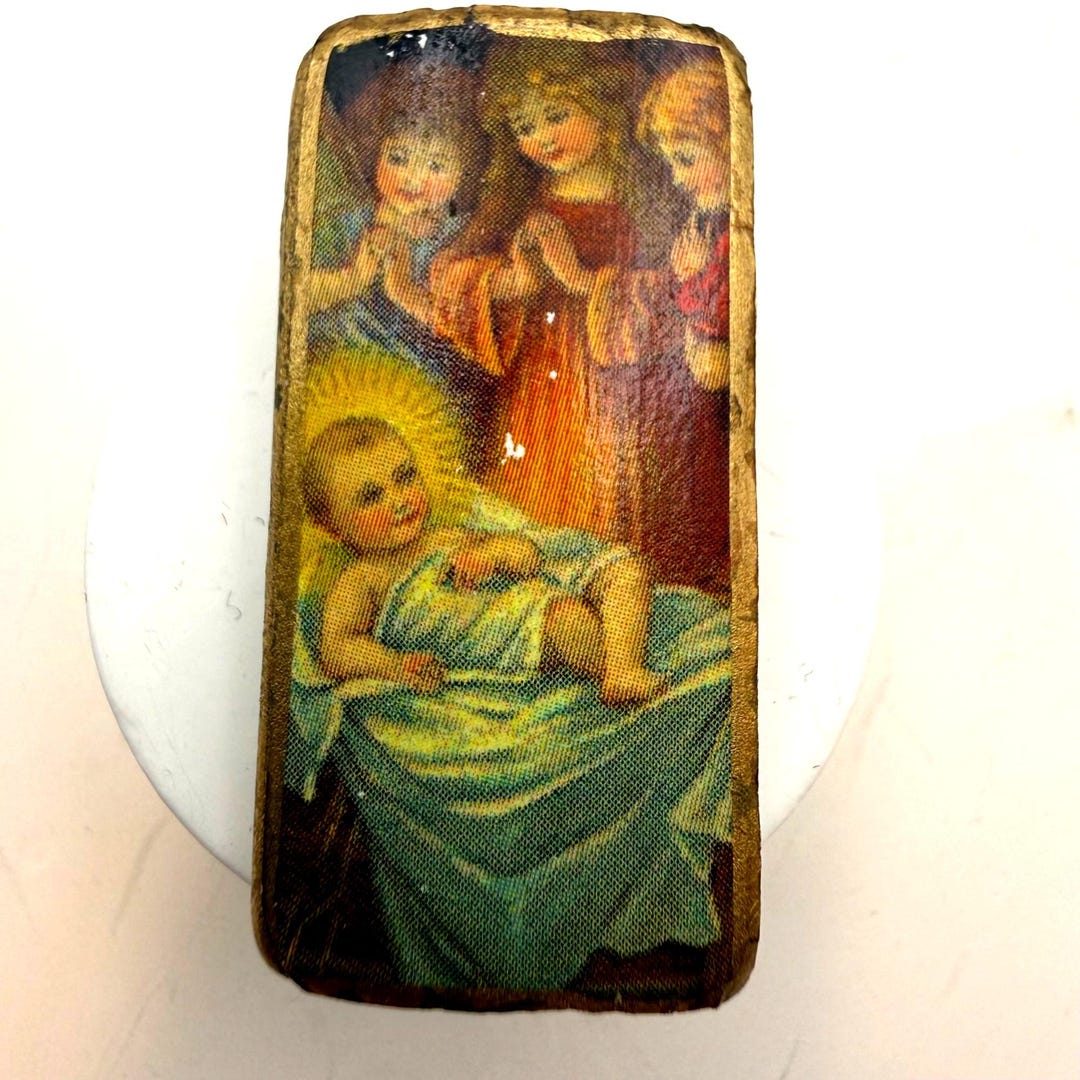 Vintage Religious Nativity Baby Jesus Brooch – Rectangular Decoupage ...