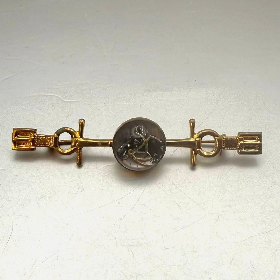 Vintage Gold Tone Horse Intaglio Bar Brooch | Equestrian Glass Cabochon ...
