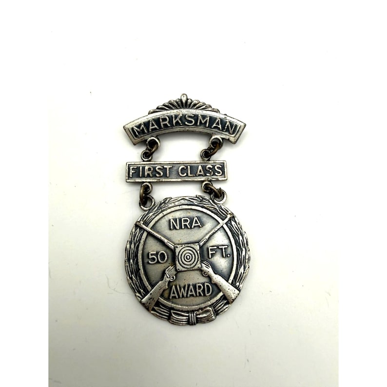 Vintage NRA Marksman First Class 50 Ft Award Medal Blackinton Shooting ...