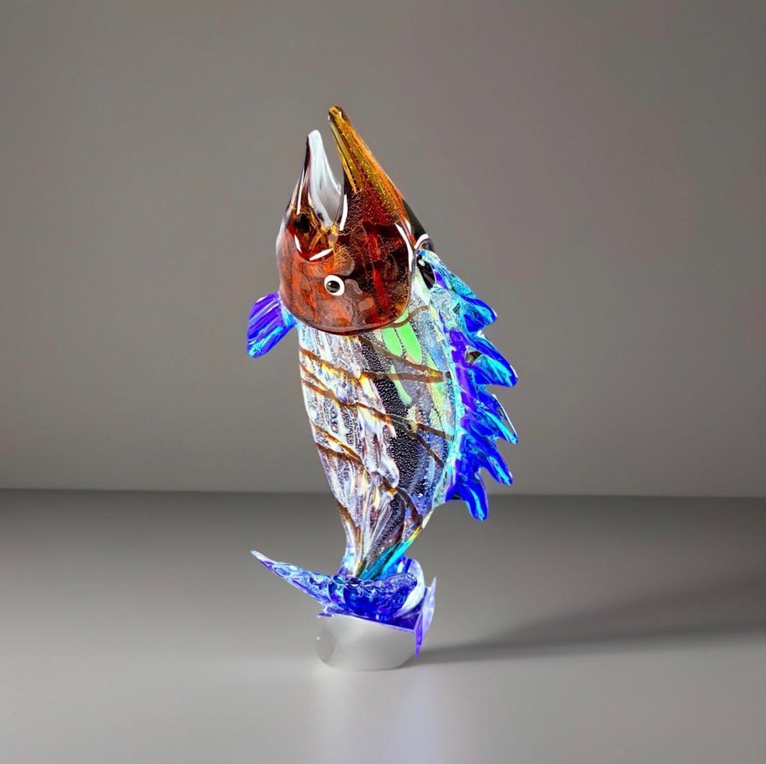 VTG Murano Art Glass Fish 15” Sculpture Leaping Salmon Barbaro Italy ...