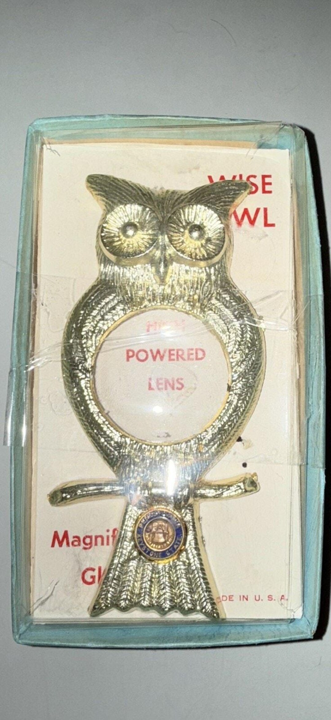 Rare VTG Wise Owl Magnifying Glass MCM Gold Souvenir NOS W/ Box Usa - Etsy