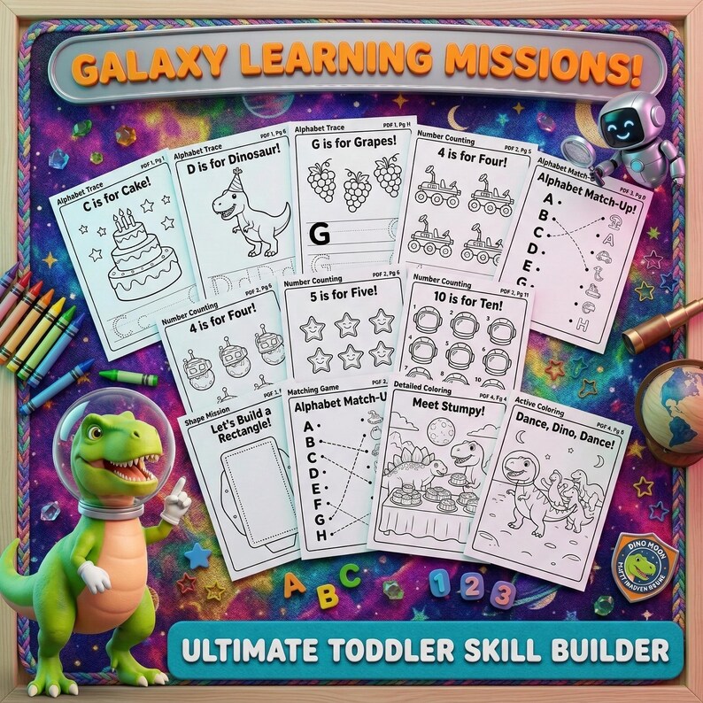 Pre-k Space Dino Learning Workbook|fine Motor Skills ...