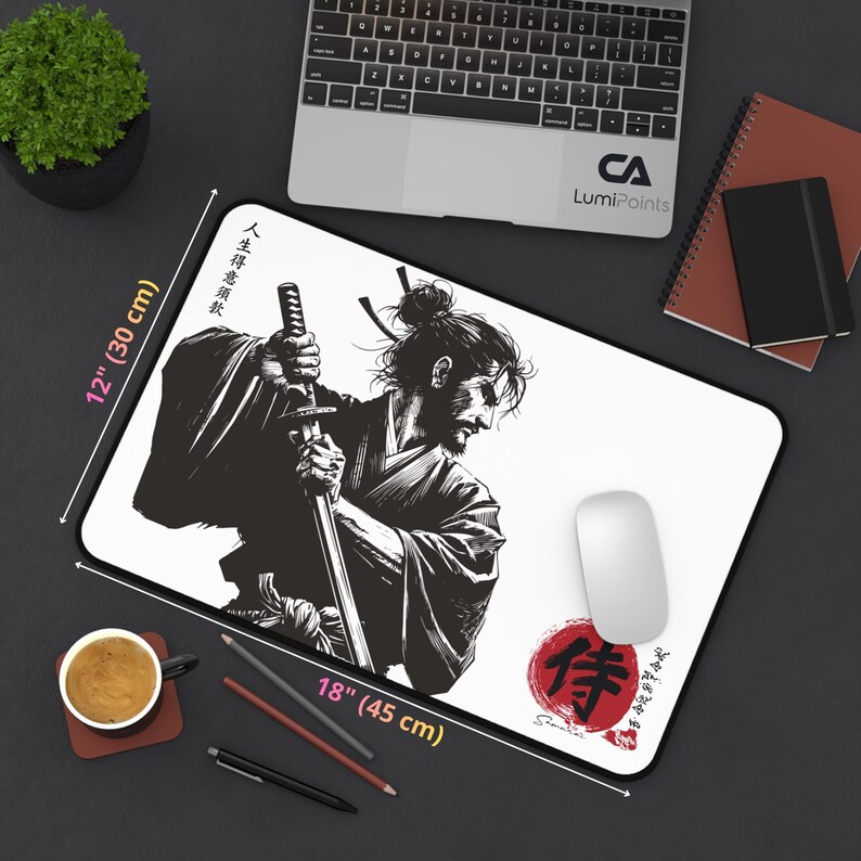 Japanese Samurai Desk Mat, Ronin Warrior Mousepad, Gaming Desk Mat, Ink ...