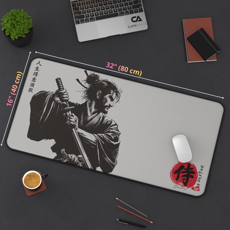 Japanese Samurai Desk Mat, Ronin Warrior Mousepad, Gaming Desk Mat, Ink ...