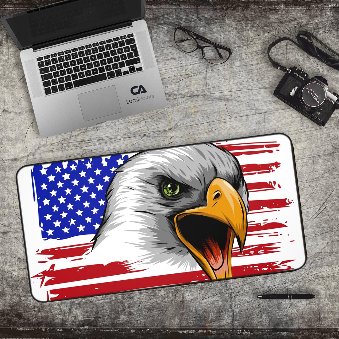 American Flag Desk Mat, Bald Eagle Mousepad, Gaming Desk Mat, USA ...