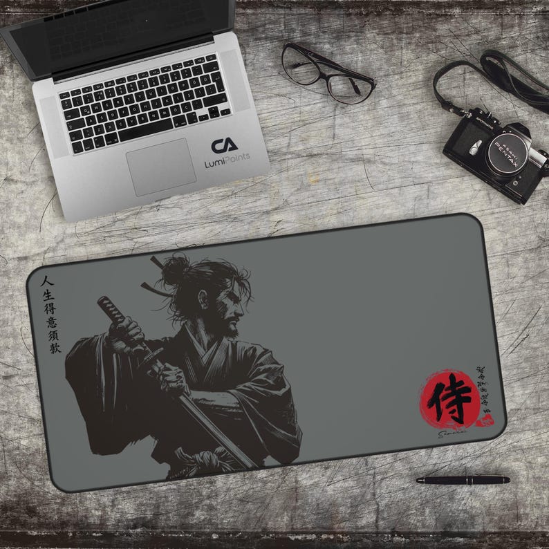 Japanese Samurai Desk Mat, Ronin Warrior Mousepad, Gaming Desk Mat, Ink ...