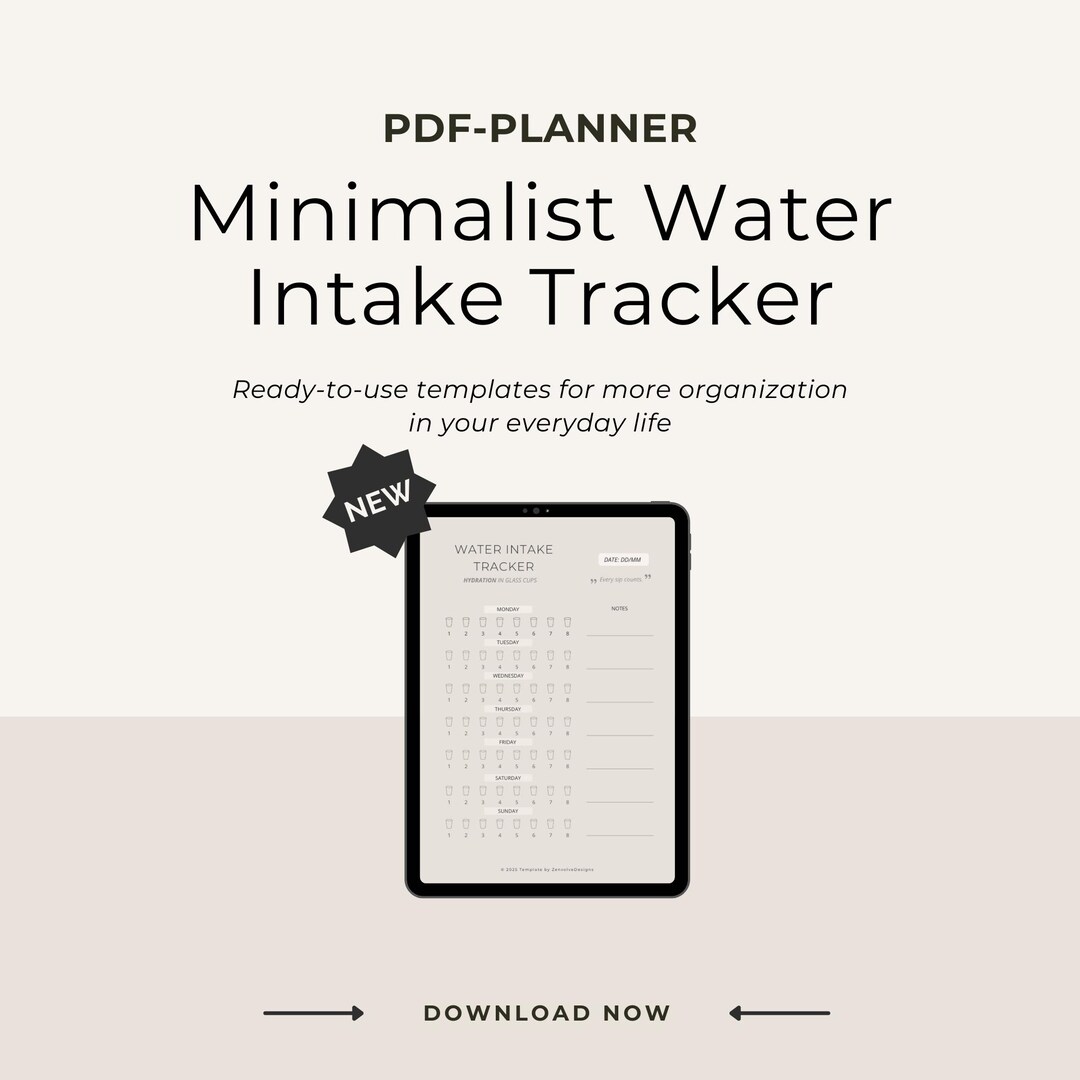 Minimalist Water Intake Tracker | Canva + PDF + Goodnotes | 8 Daily ...