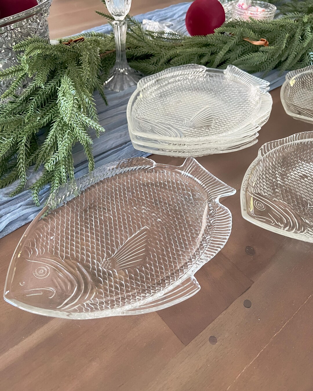 Vintage Pressed Glass Fish Plates — Set of 6 — Clear Coastal Dinnerware ...
