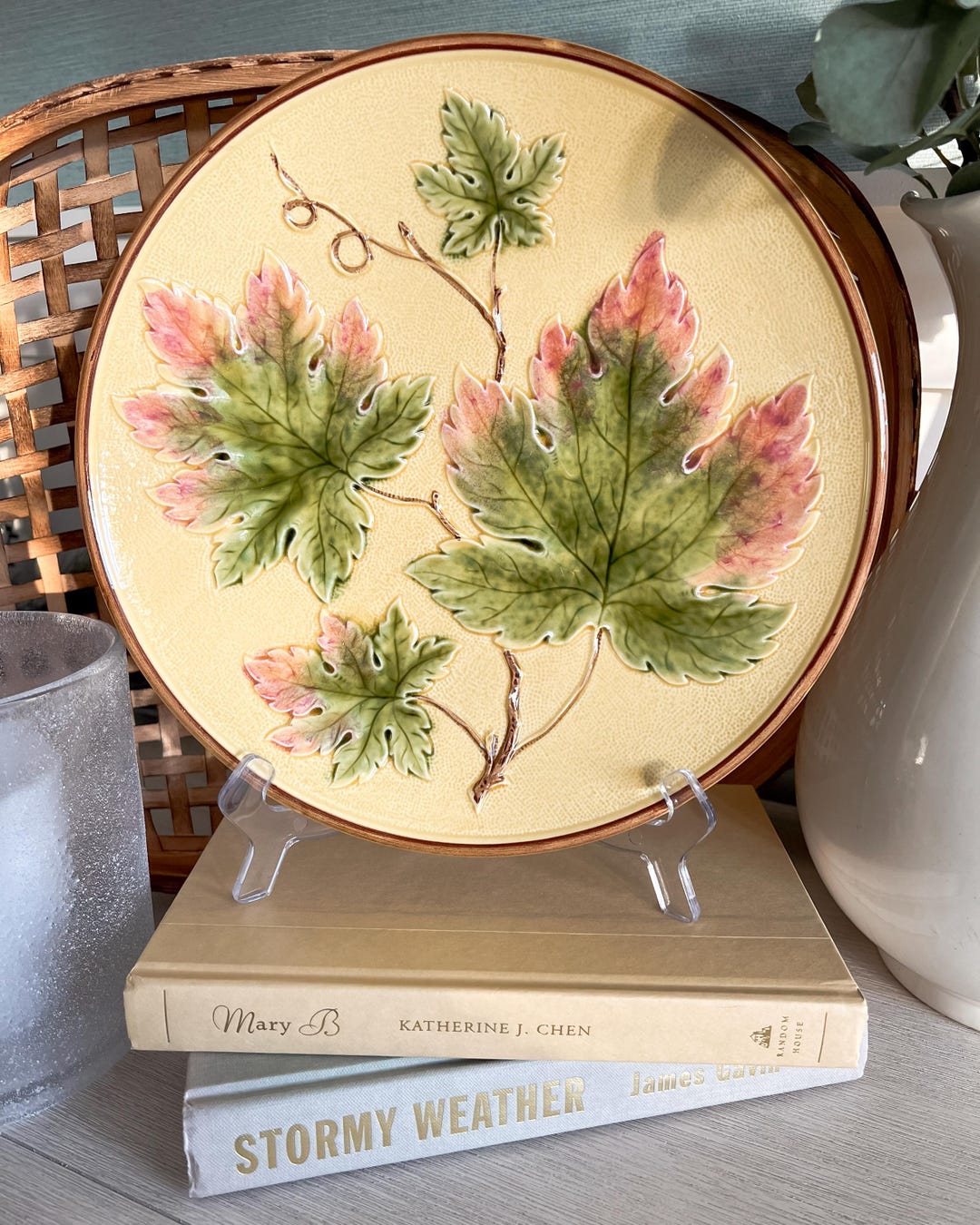 Vintage German Majolica Grape Leaf Charger Plate | Hand Painted Baden ...