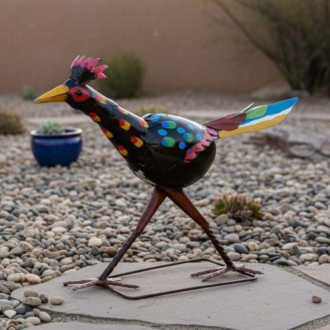 Metal Handpainted Roadrunner | Garden Patio Decor | Southwestern Yard ...
