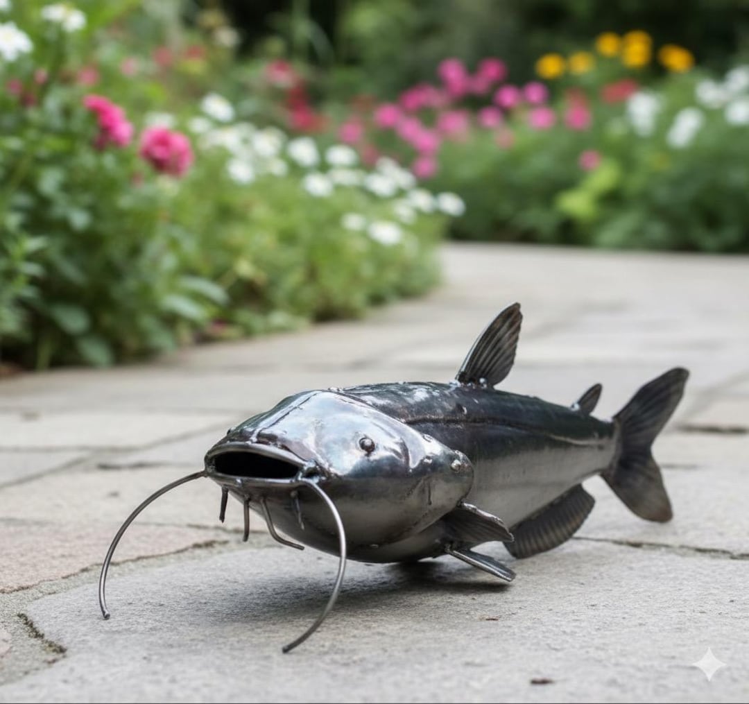 Metal Chrome Catfish | Garden Patio Decor | Southwestern Yard Art ...