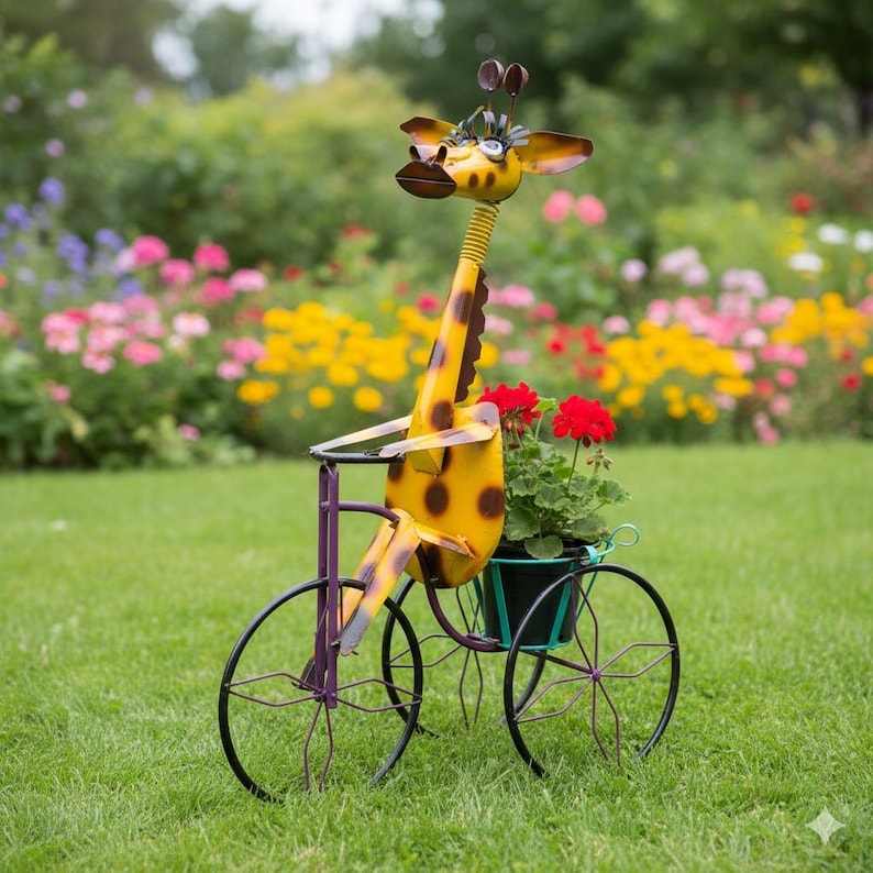 Metal Giraffe Tricycle Planter | Garden Patio Decor | Southwestern Yard ...