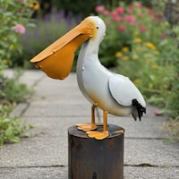 Metal Pelican on Pole Large Pelican Sculpture Metal and Wood Beach ...