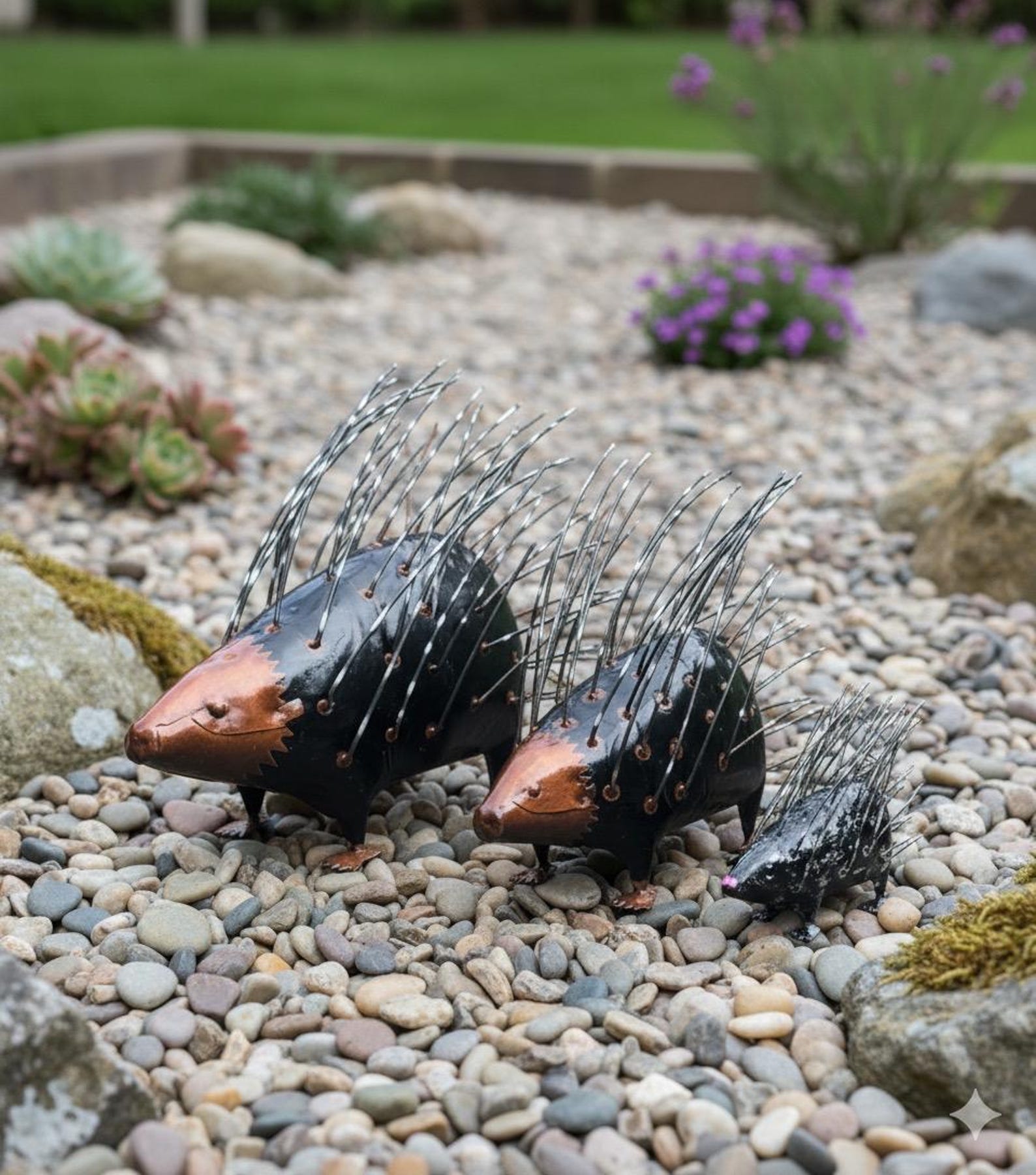 Metal Handpainted Porcupine Family | Garden Patio Decor | Southwestern ...