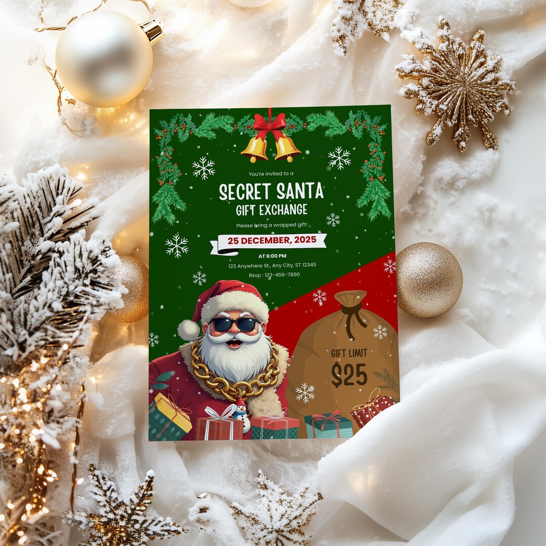 Secret Santa Gift Exchange Invitation Christmas Party Invite, Editable ...