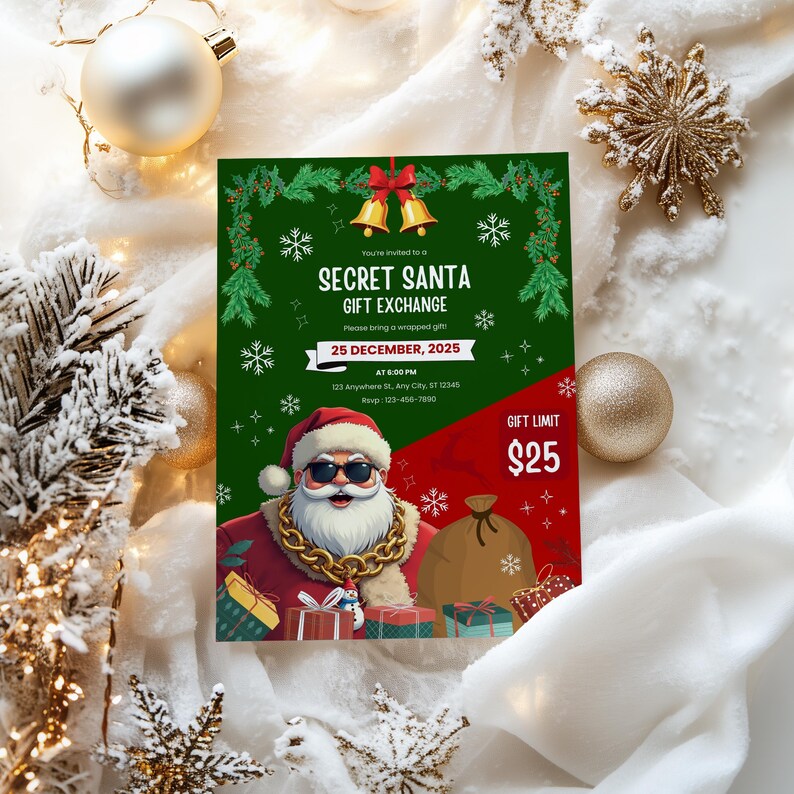 Secret Santa Gift Exchange Invitation Christmas Party Invite, Editable ...
