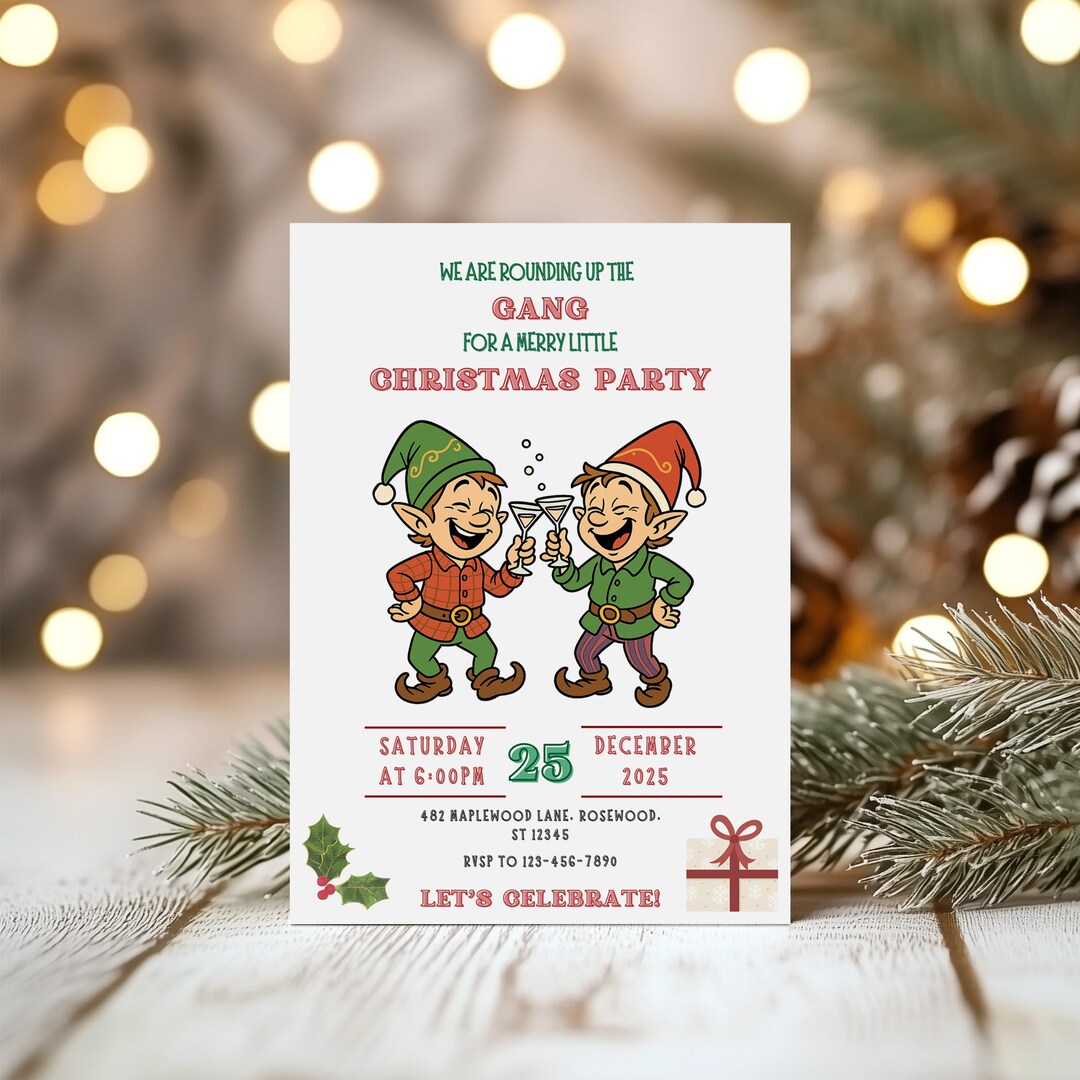 Funny Elf Christmas Party Invitation | Editable Canva Template (5x7 ...