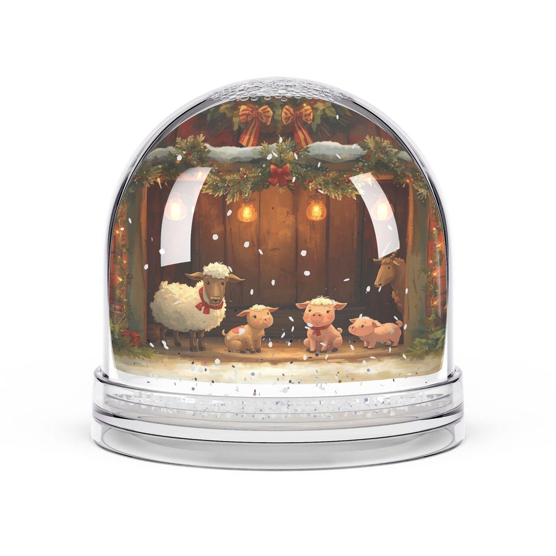 Farm Animal Nativity Snow Globe | Sheep Piglet Stable Scene, Christmas ...