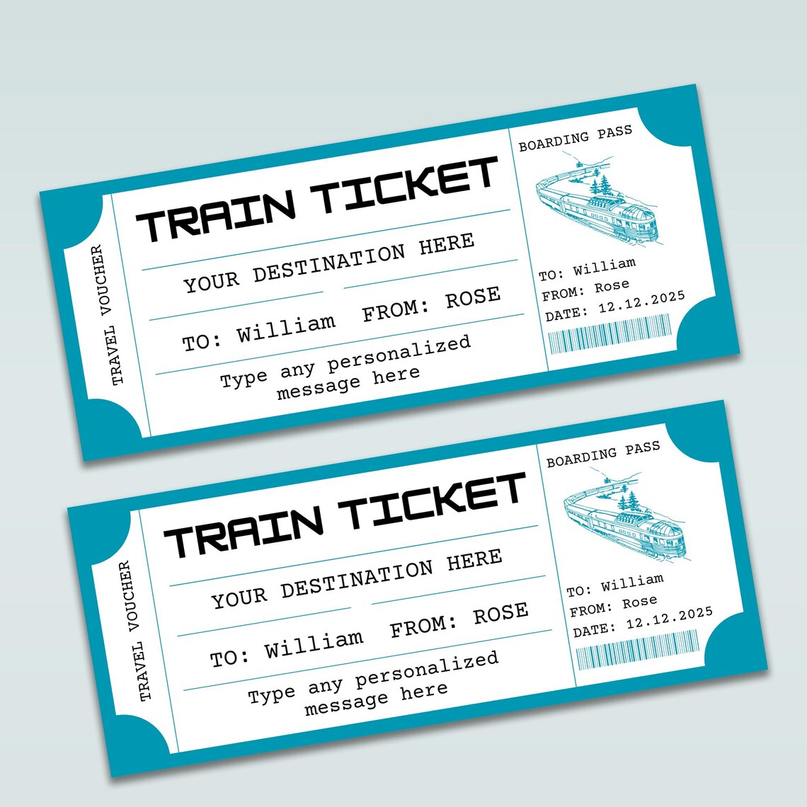 Personalized Train Ticket Template, Travel Gift Coupon, Printed ...
