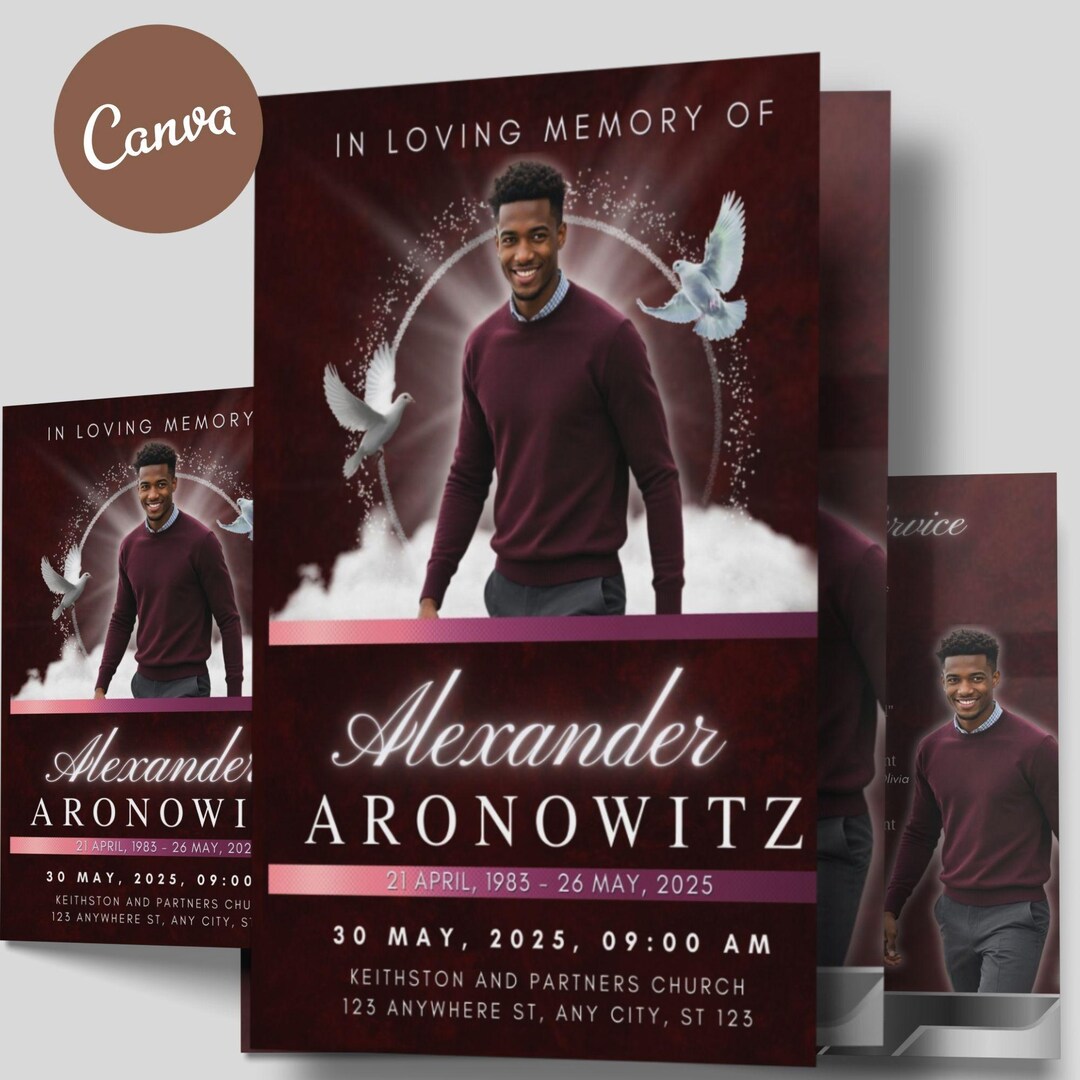 Maroon and Black Funeral Program Template: Elegant Memorial ...