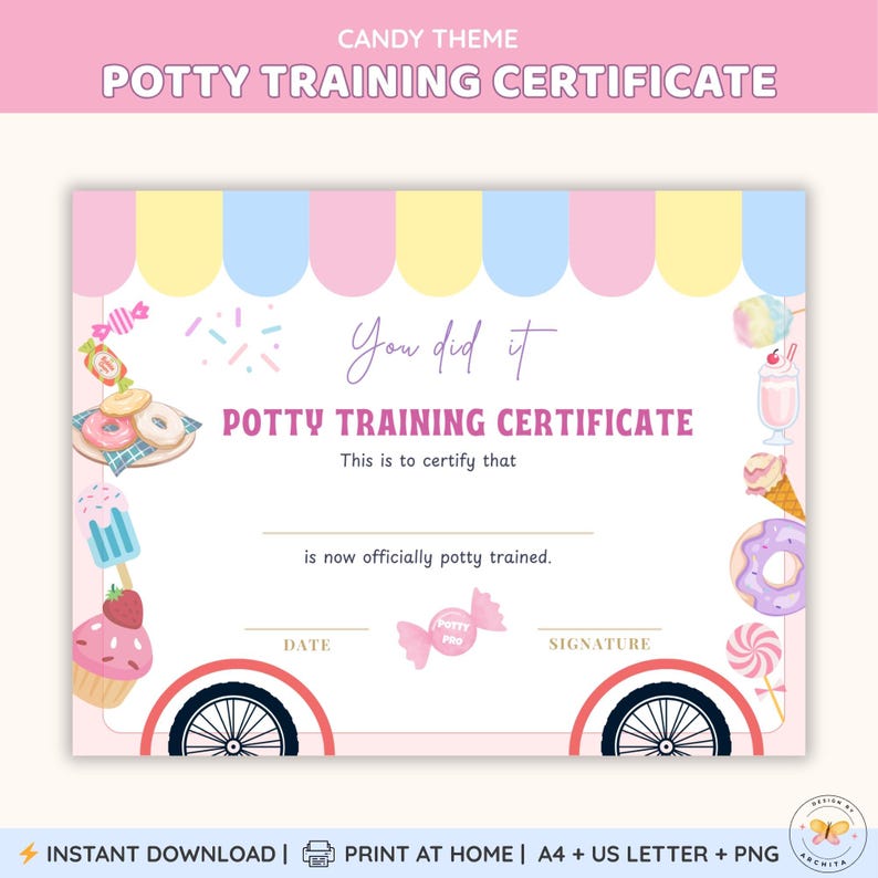 Potty Training Certificate Printable – Candy Theme | Toddler Potty ...