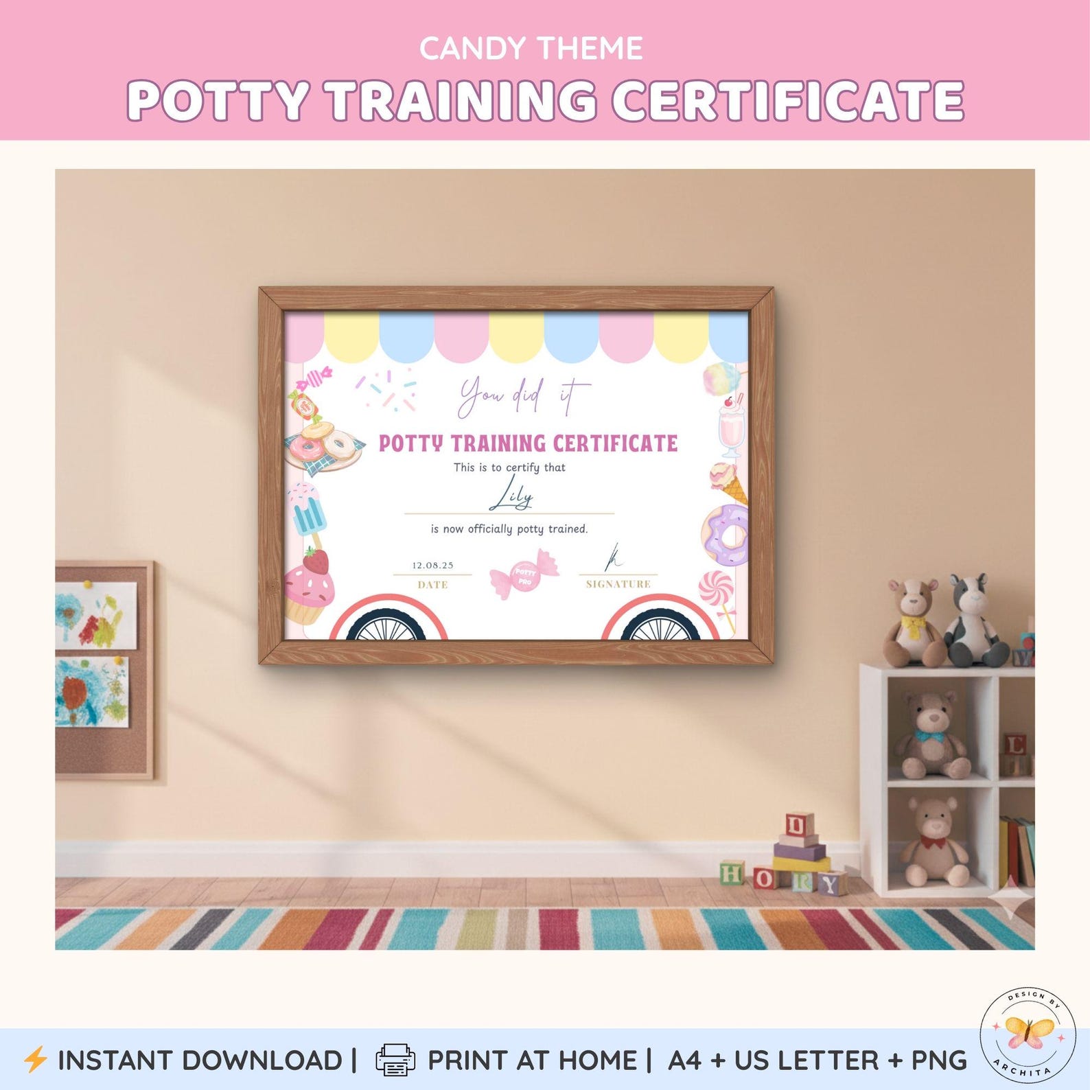 Potty Training Certificate Printable – Candy Theme | Toddler Potty ...